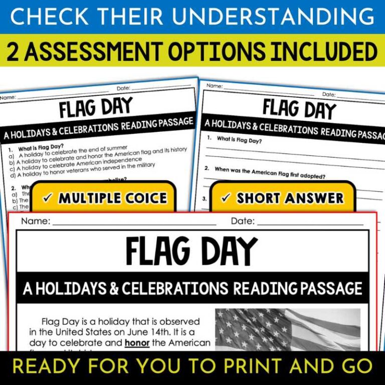 Flag Day Non-Fiction Reading Comprehension Passage and Activities ...