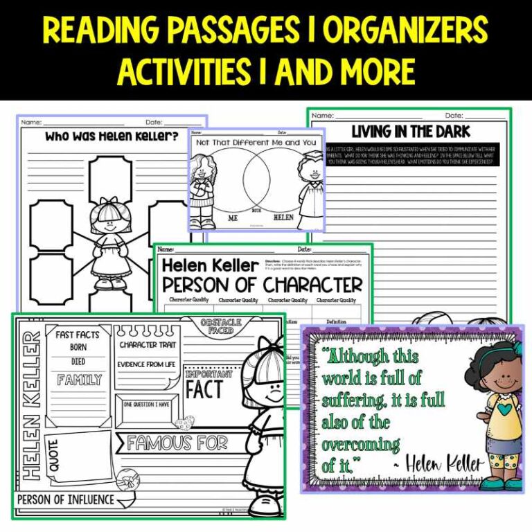 Helen Keller Activities Biography Pack Lesson Reading Passages Poster ...