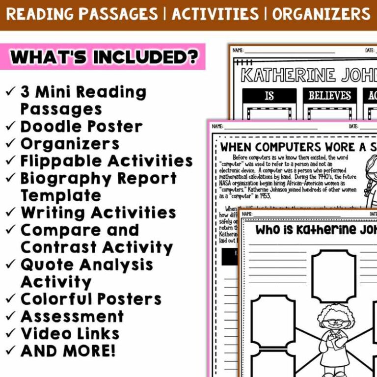 Katherine Johnson Biography Unit Pack Reading Passages Graphic ...