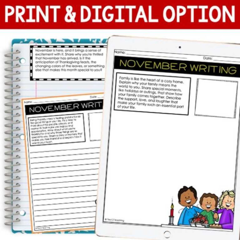 November Writing Prompts with Thanksgiving Writing Activities and ...