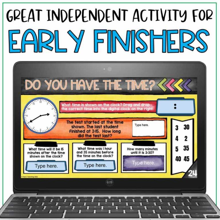 Elapsed Time to Five Minutes Word Problems and Activity - Tied 2 Teaching