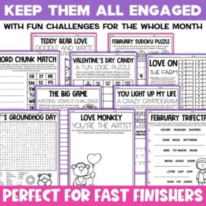 Valentines February Early Finishers Puzzles with Valentines Day Word ...