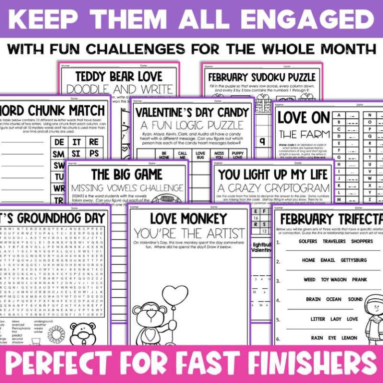 Valentines February Early Finishers Puzzles with Valentines Day Word ...