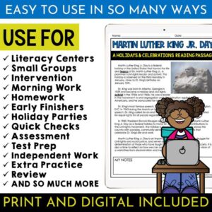 Martin Luther King Jr. Reading Comprehension Passage and Questions ...