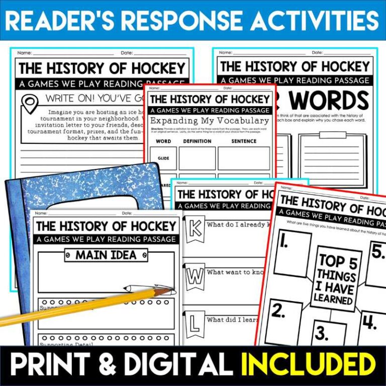 Ice Hockey Winter Sports Day Pack Reading Comprehension Passage and ...