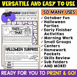 Halloween Fun Pack with Halloween Puzzles, Word Search, Reading ...