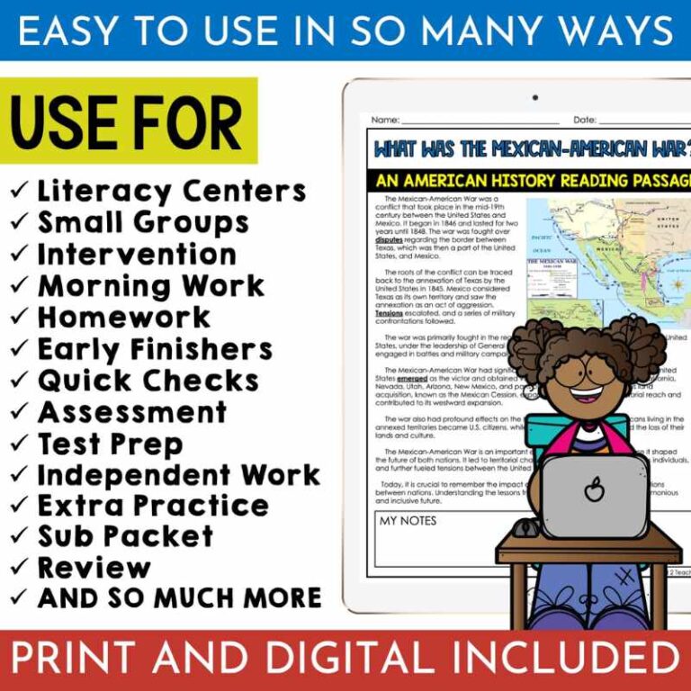 Mexican American War Reading Comprehension Passage and Questions - Tied ...