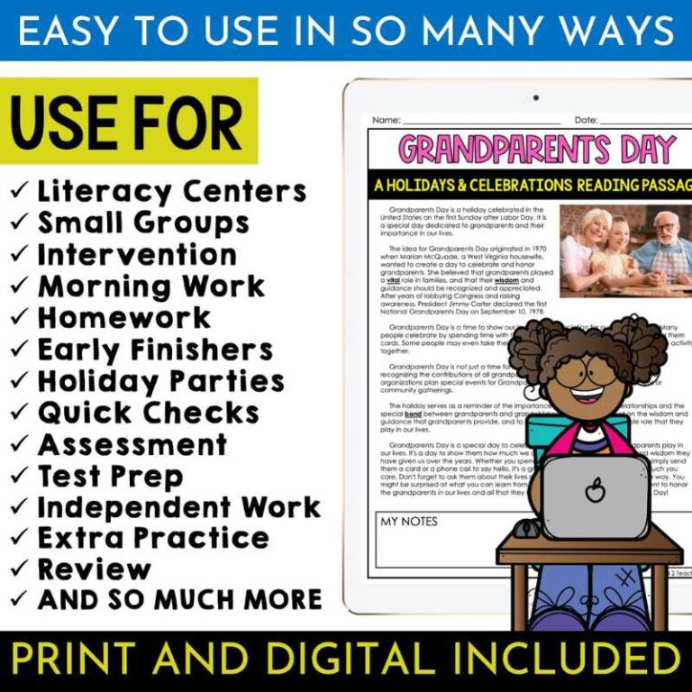 Grandparents Day Nonfiction Reading Comprehension Passage and Questions ...
