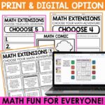 Math Extensions Activity Choice Boards Math Activities Early Finishers ...
