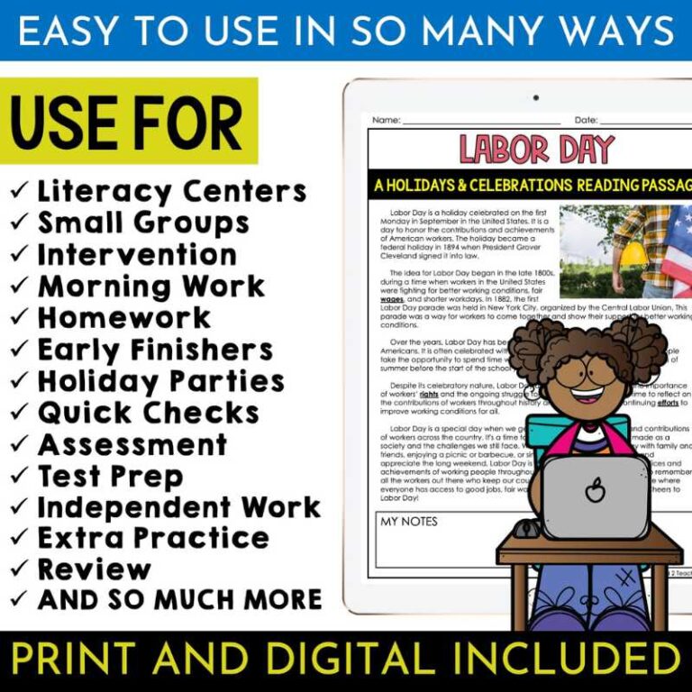 Labor Day Nonfiction Reading Comprehension Passage and Questions ...