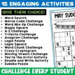 May Spring Early Finishers Puzzles Challenges and Word Search Packet ...