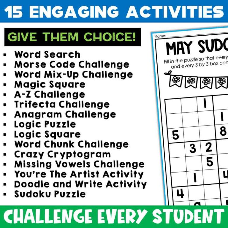 May Spring Early Finishers Puzzles Challenges and Word Search Packet ...