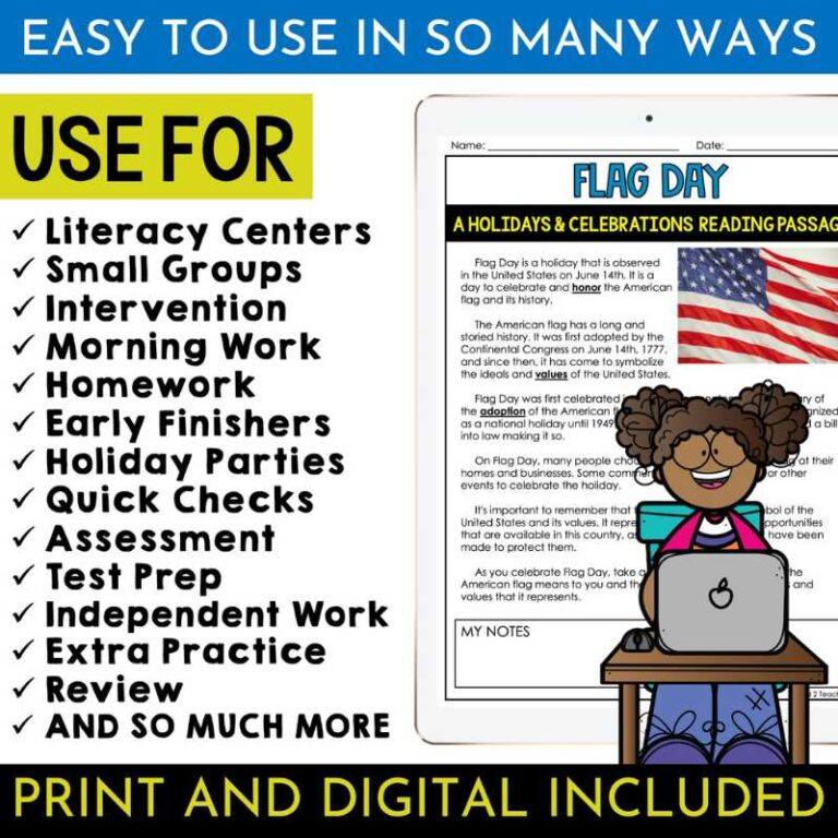 Flag Day Non-Fiction Reading Comprehension Passage and Activities ...