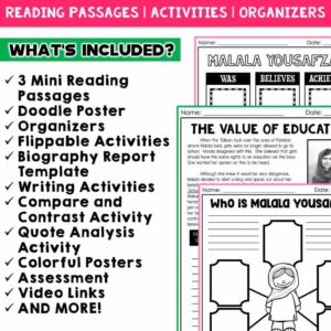 Malala Yousafzai Biography Unit Pack Reading Passages Graphic ...