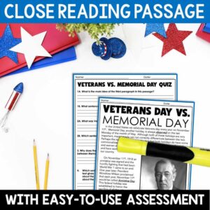 History of Veterans Day Reading Comprehension Passage and Questions ...