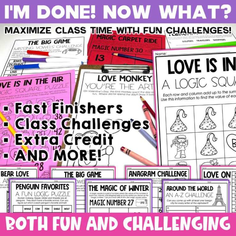 Valentines February Early Finishers Puzzles with Valentines Day Word ...