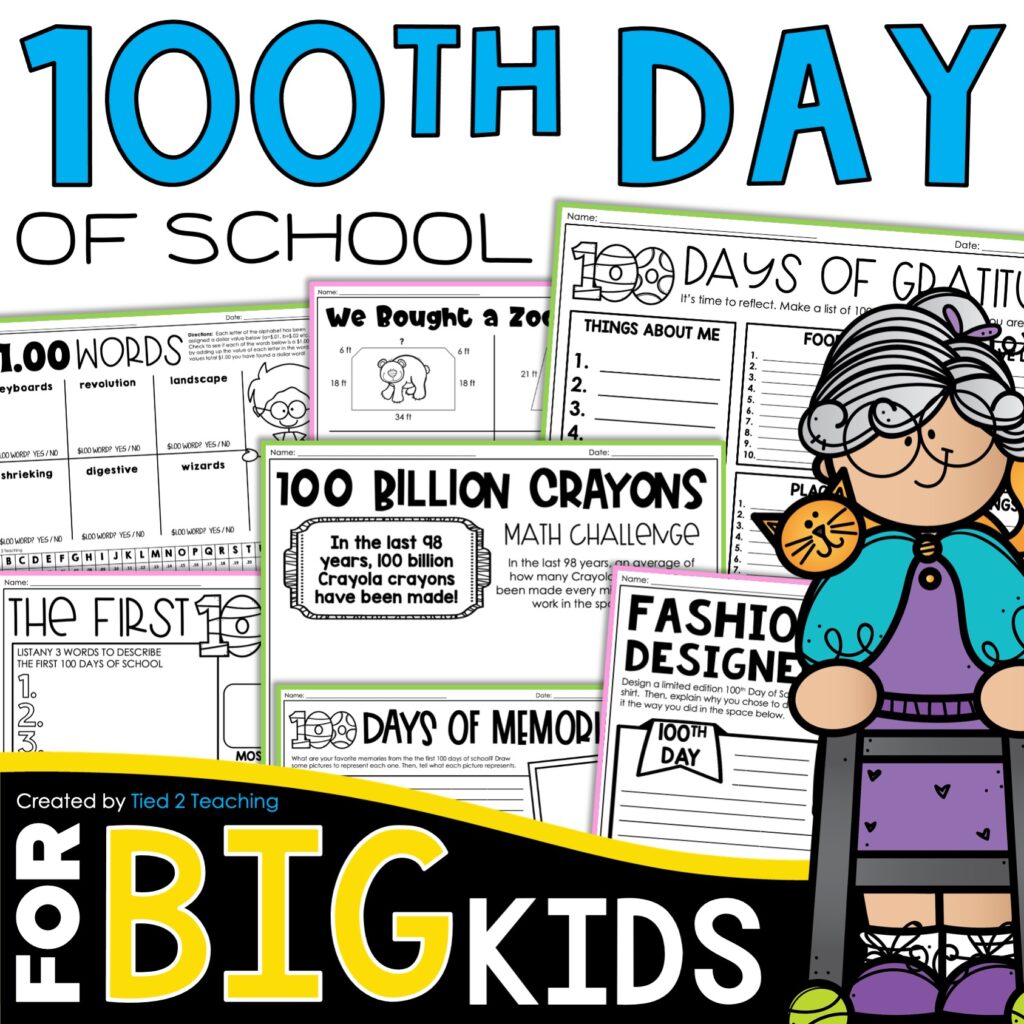 100th Day of School Fun Pack of Activities for Upper Elementary - Tied ...