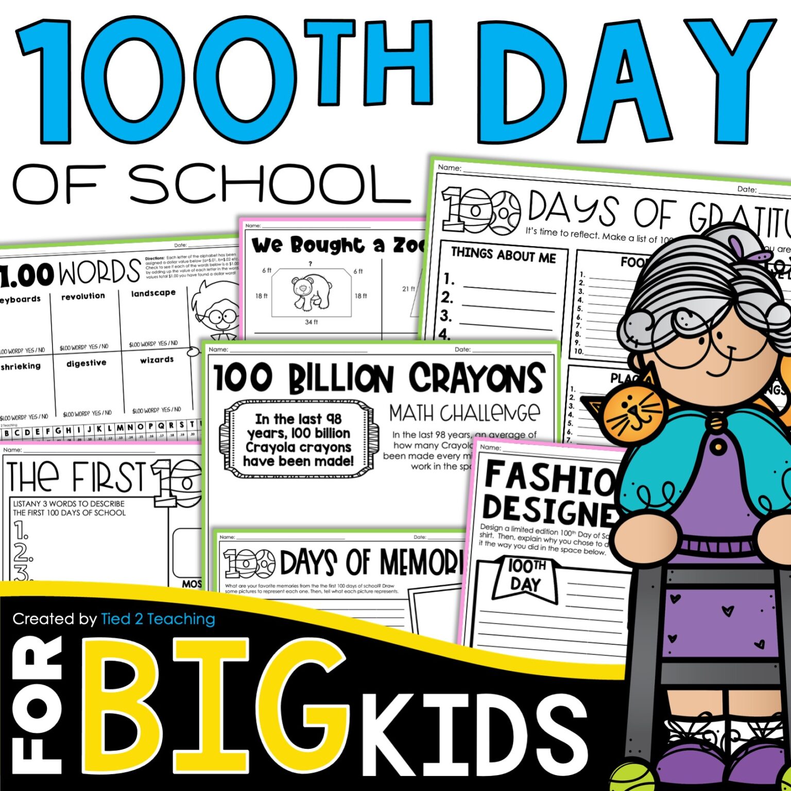 100th Day of School Fun Pack of Activities for Upper Elementary - Tied ...