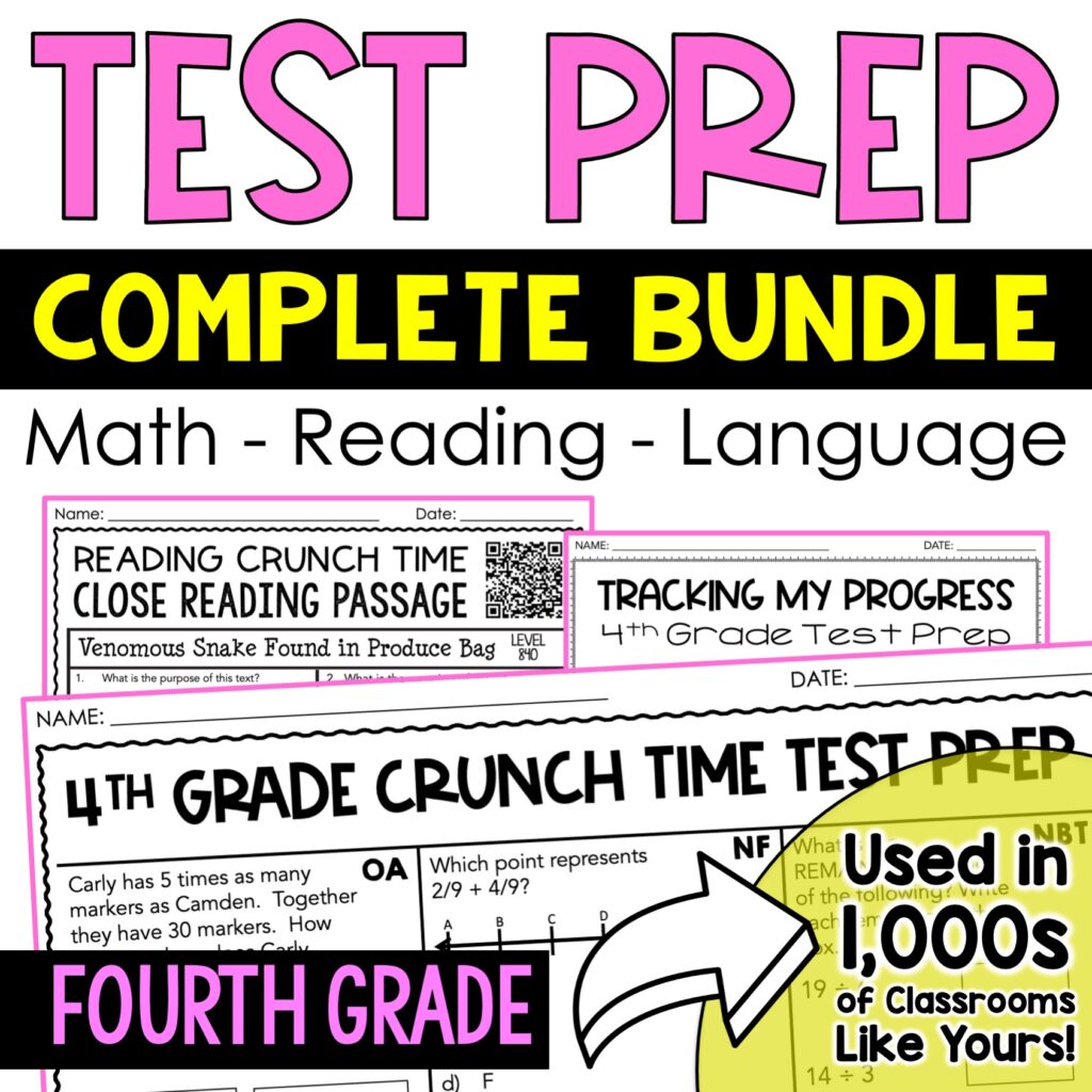 4th Grade Test Prep Math Reading Language Test Prep Bundle - Tied 2 ...