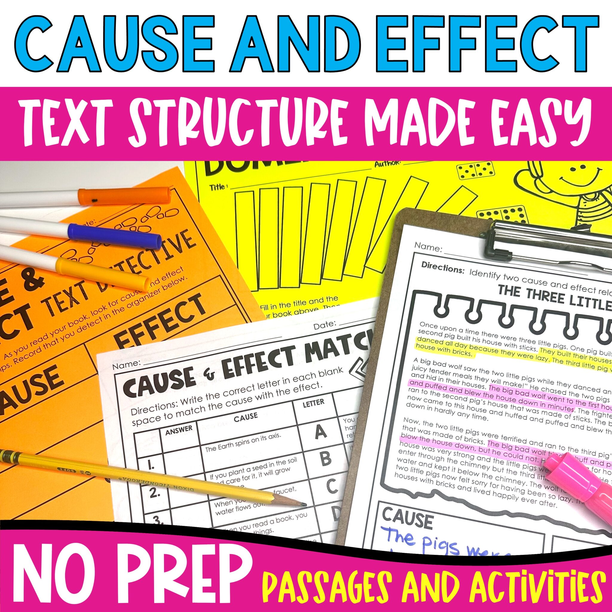 Cause & Effect Text Structure Practice Passages Task Cards Posters ...