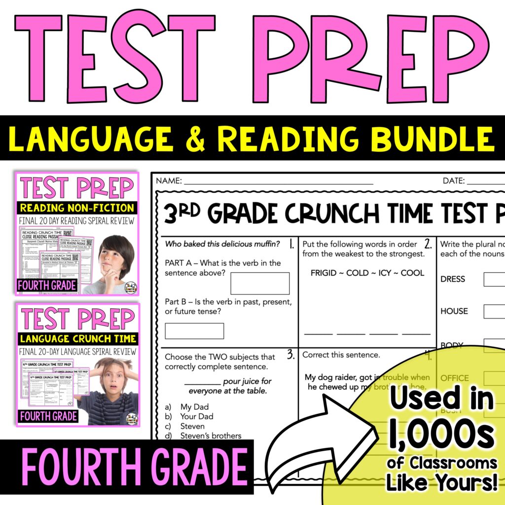 4th Grade Reading Test Prep and Language Test Prep Bundle - Tied 2 Teaching