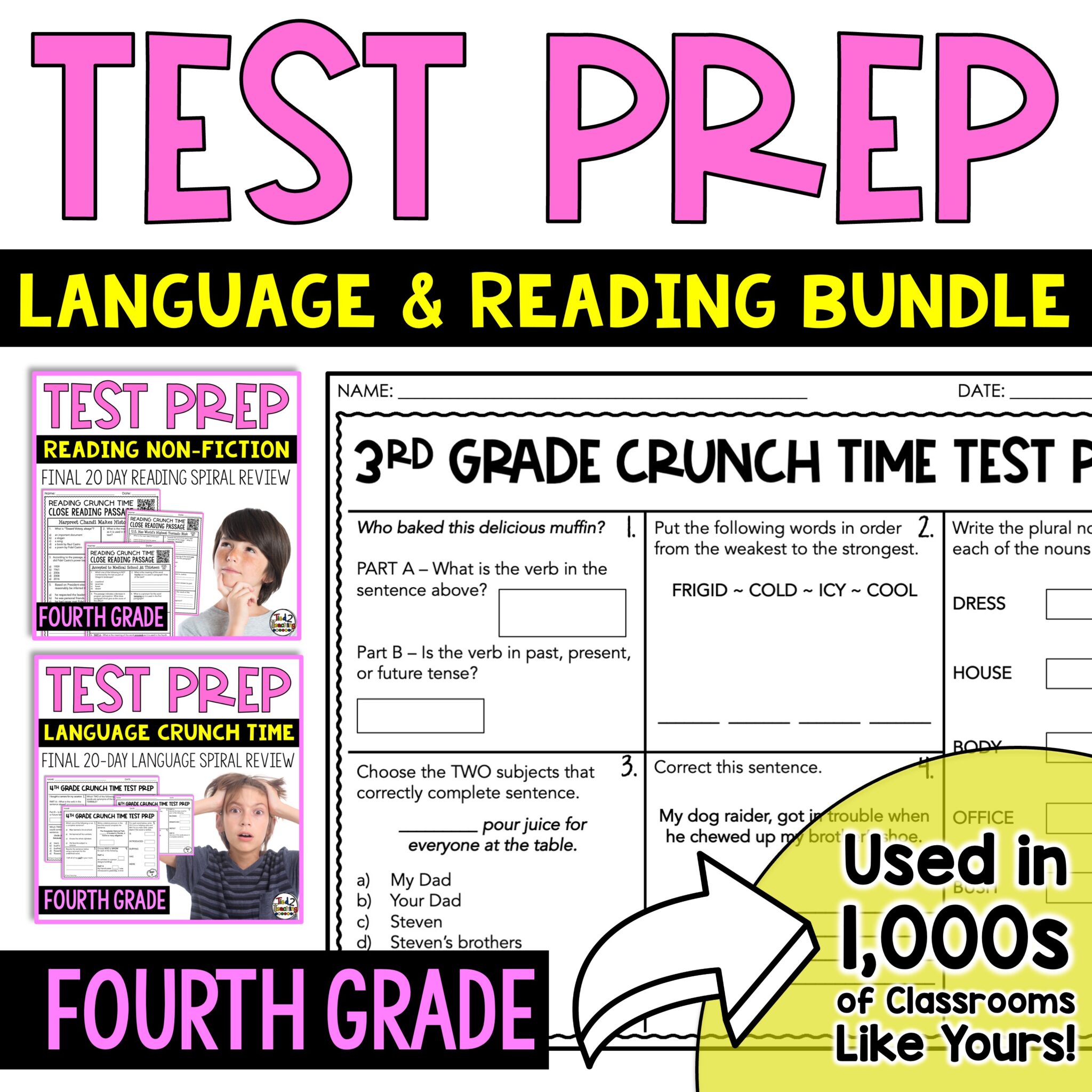 4th Grade Reading Test Prep and Language Test Prep Bundle - Tied 2 Teaching