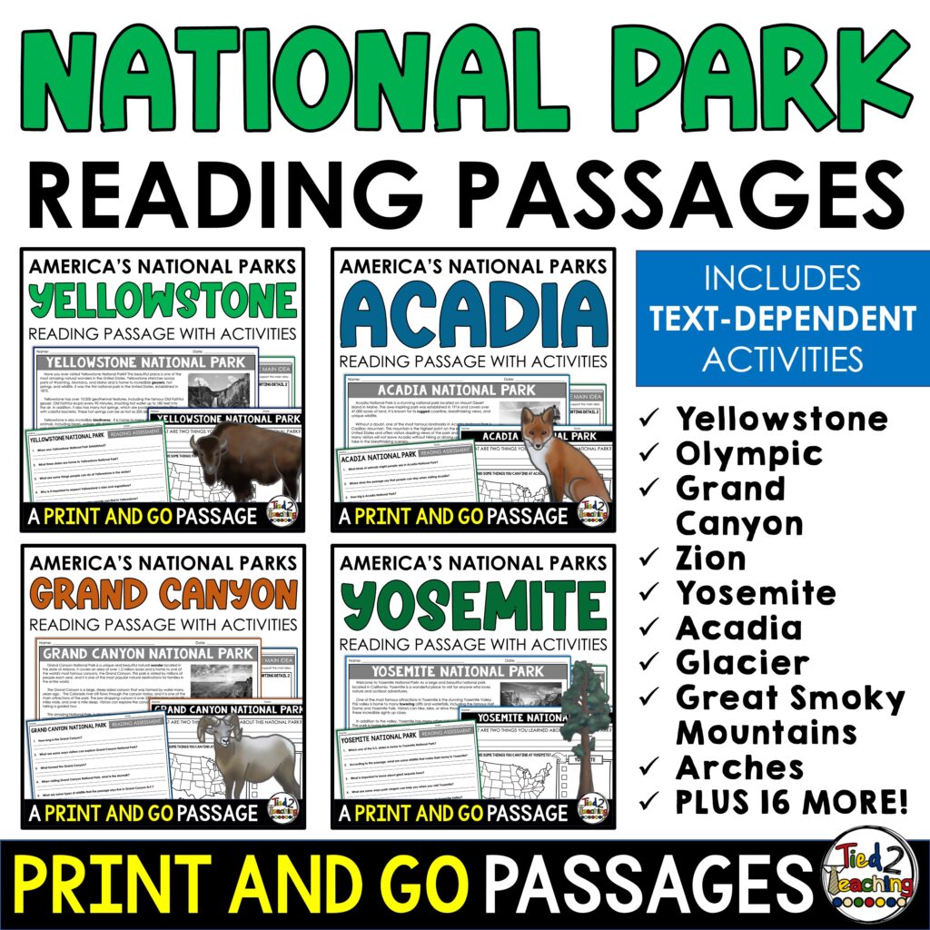 National Parks Information Reading Passages National Park Research ...