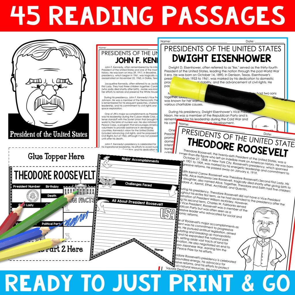 Presidents' Day Research Writing Activities Biography Report Pennant ...