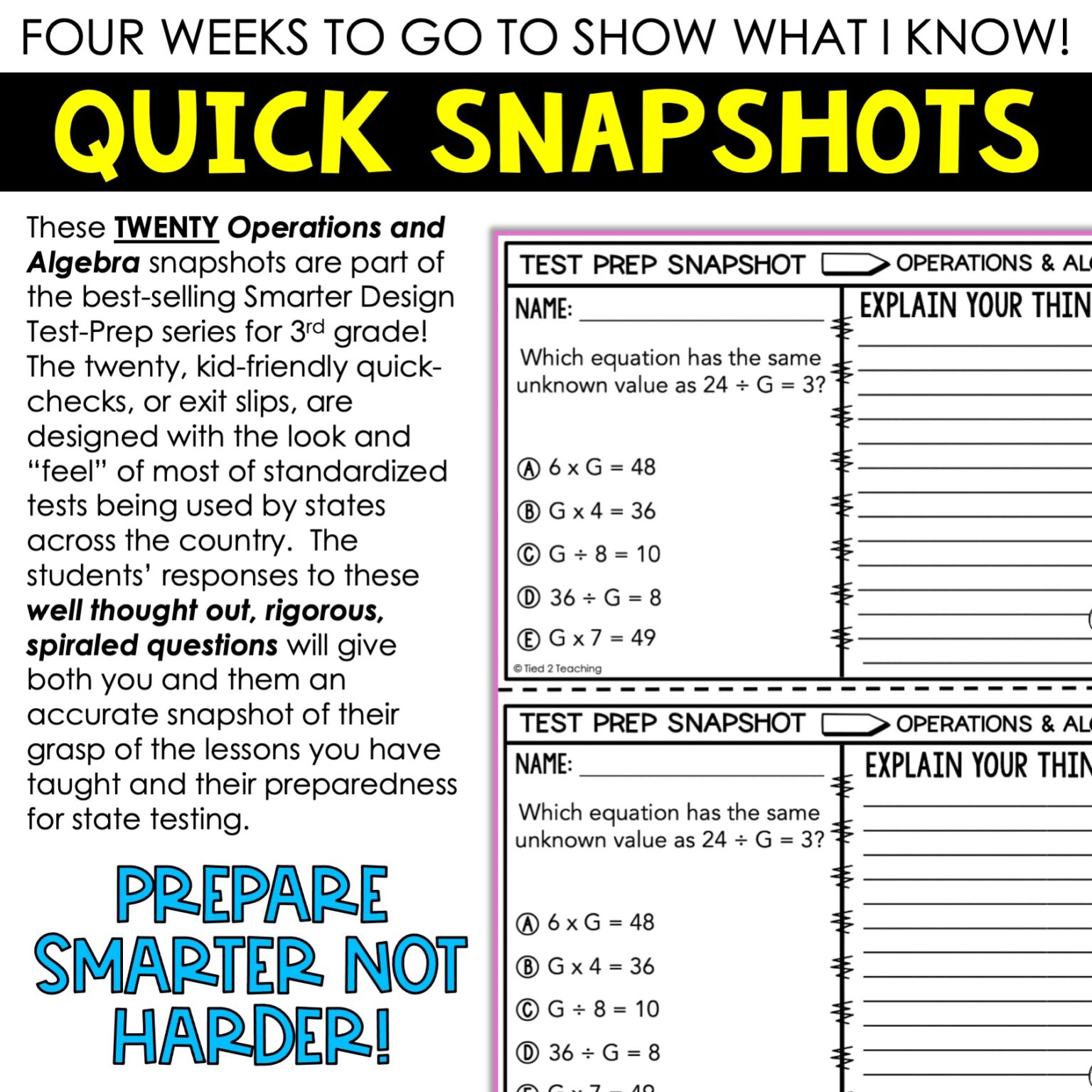 3rd Grade Math Test Prep Snapshots Operations and Algebra Exit Slips ...
