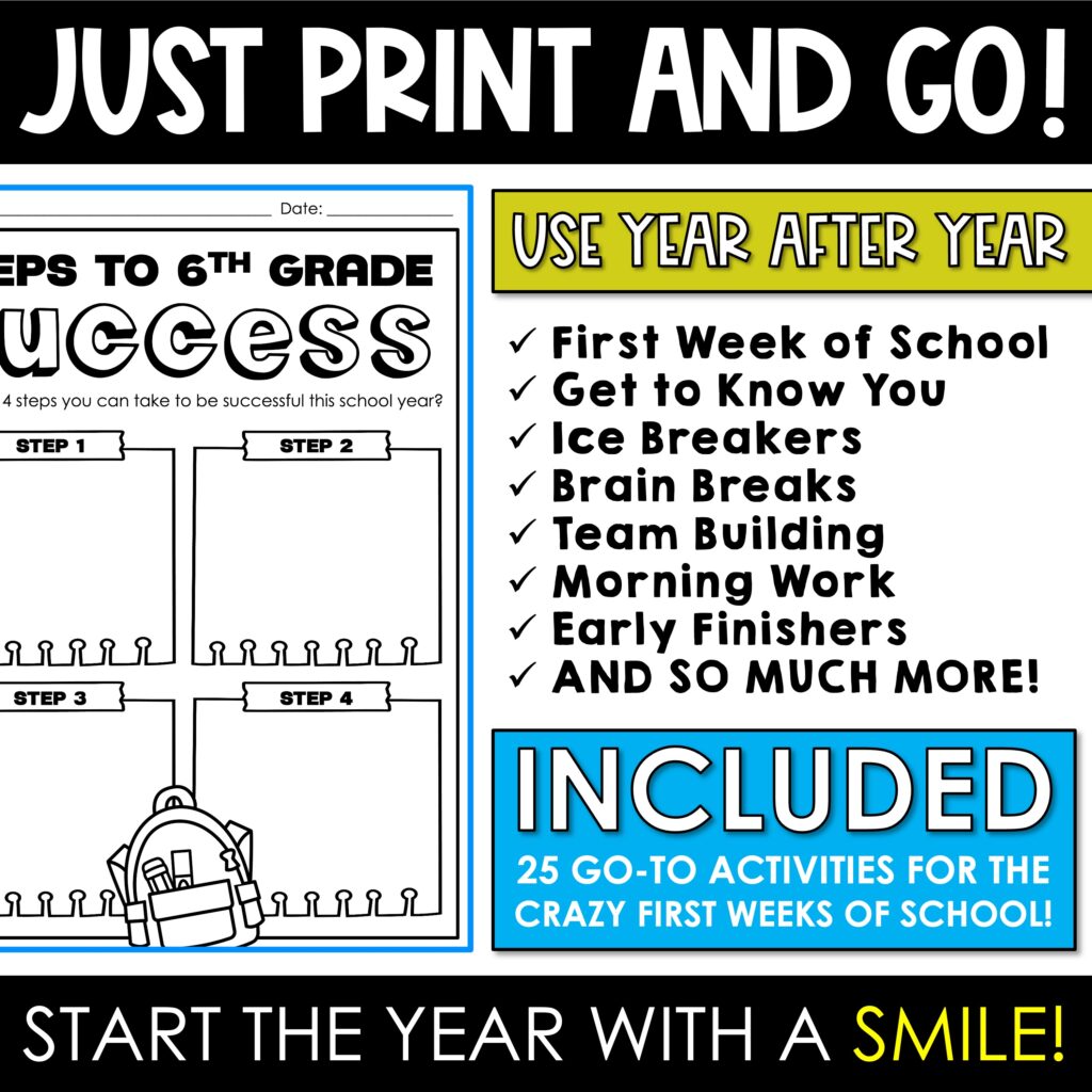 Back to School 6th Grade Packet with Find Someone Who Back to School ...