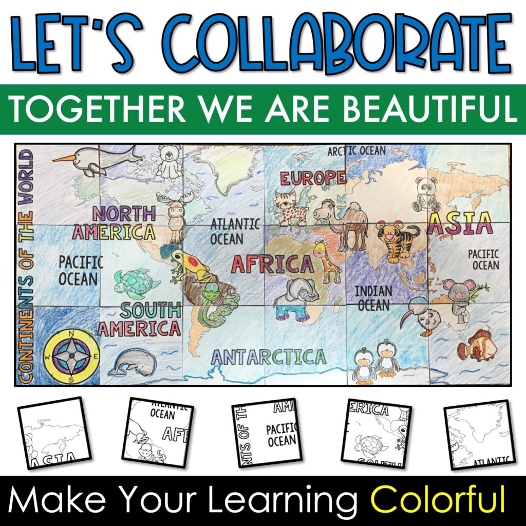 World Map Geography Collaboration Collaborative Coloring Poster and Art ...