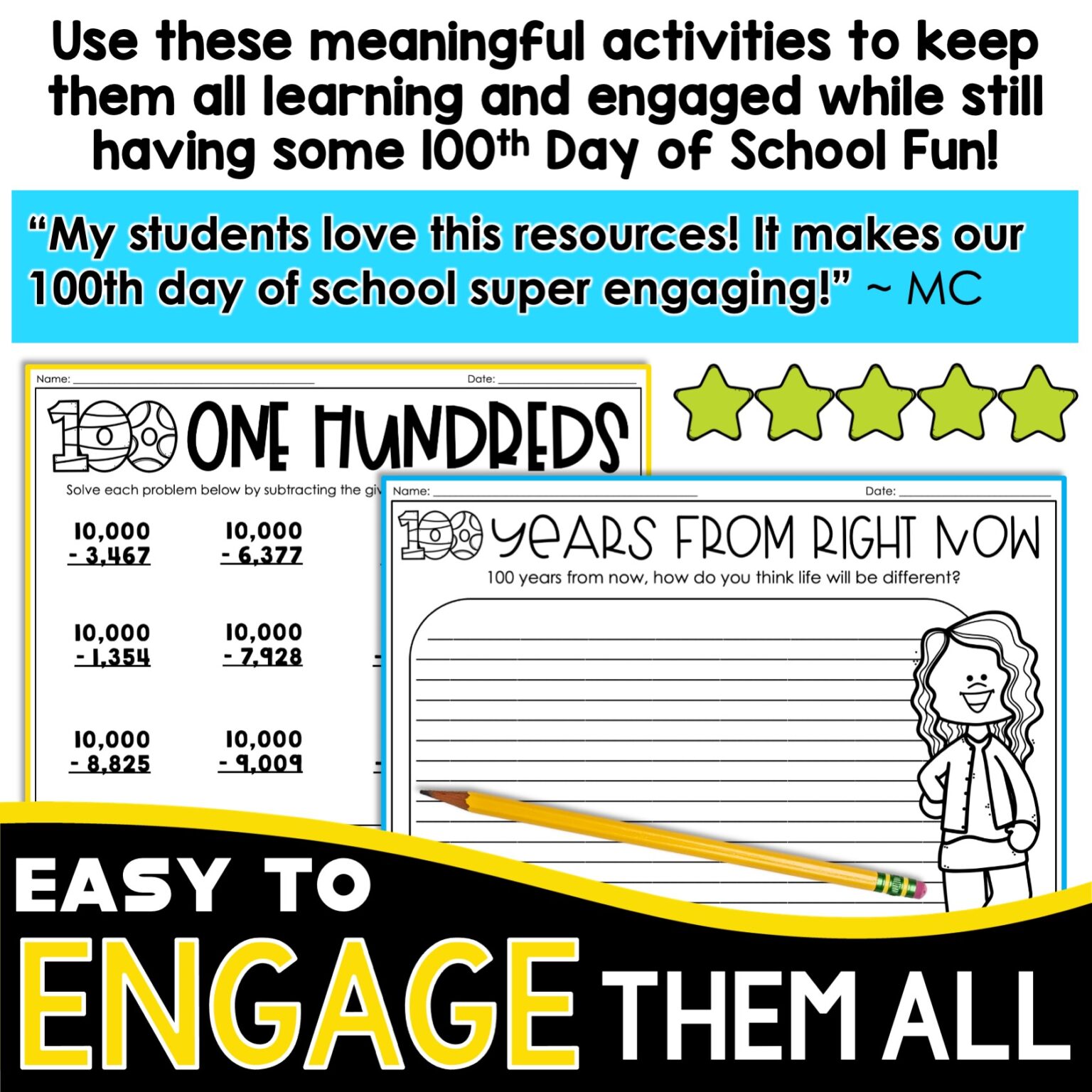 100th Day of School Fun Pack of Activities for Upper Elementary - Tied ...