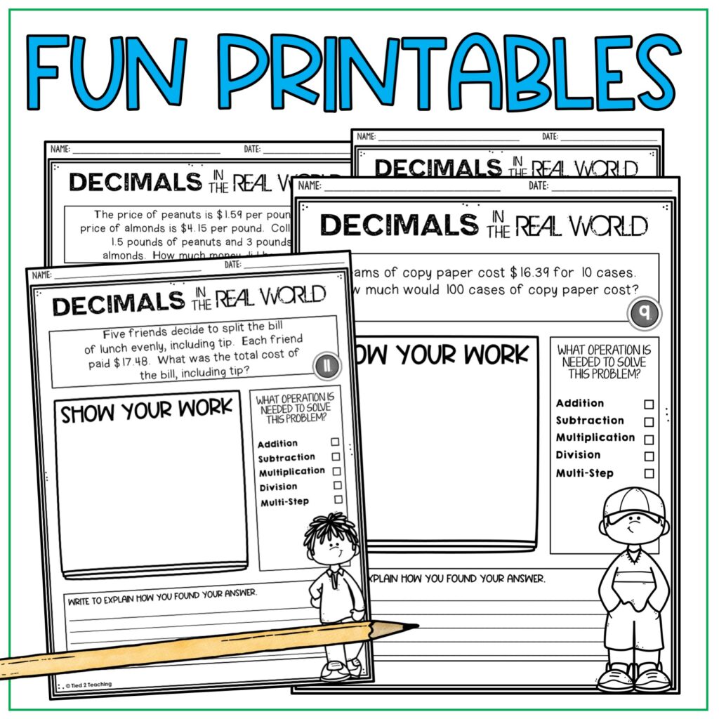 Decimal Word Problems; Multiply, Divide, Add, Subtract and Multi-Step ...