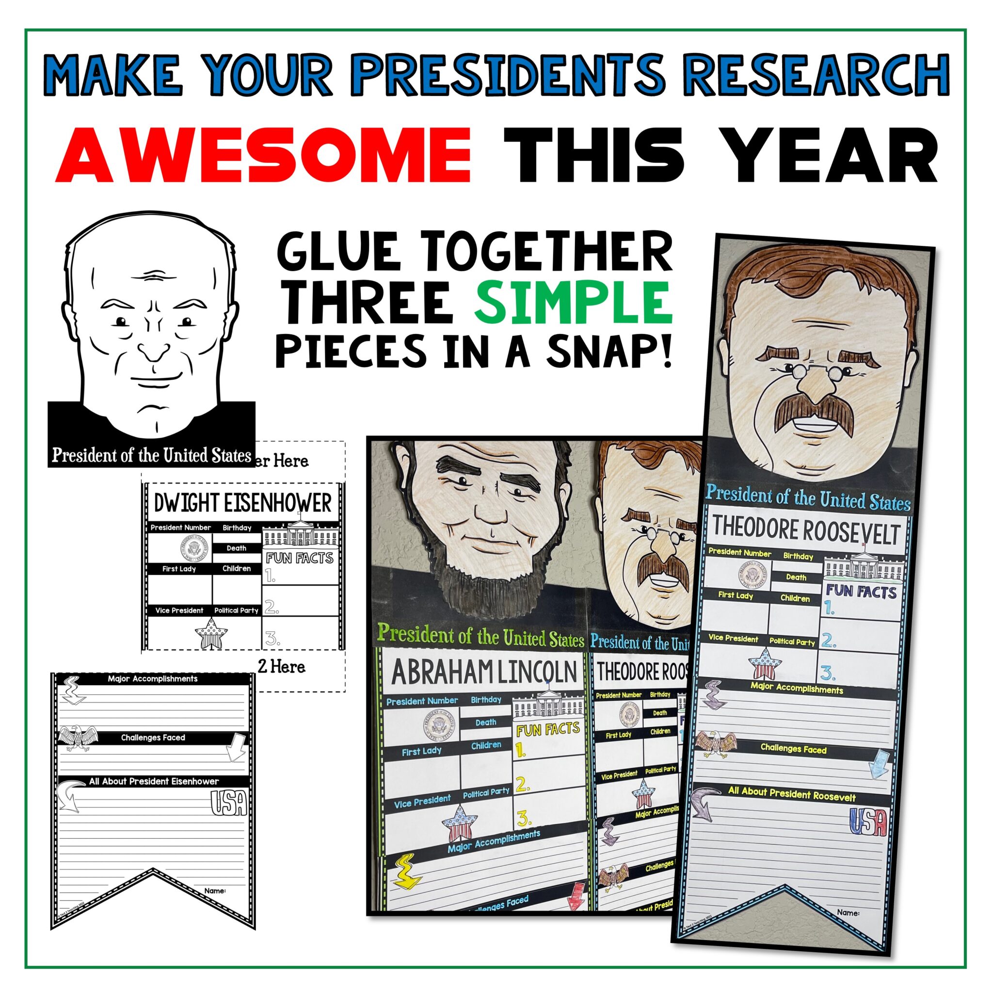 Presidents' Day Research Writing Activities Biography Report Pennant ...