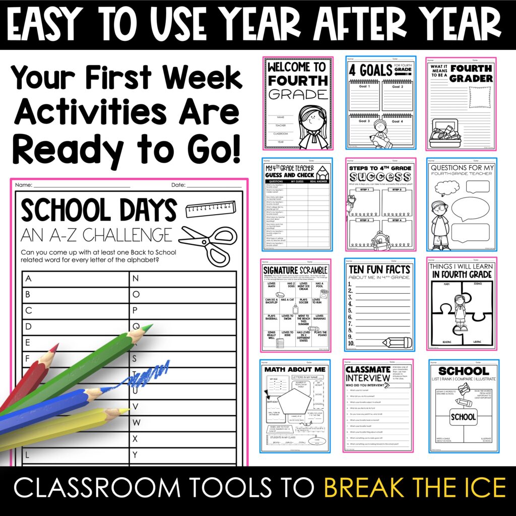 Back to School 4th Grade Packet with Find Someone Who Back to School ...