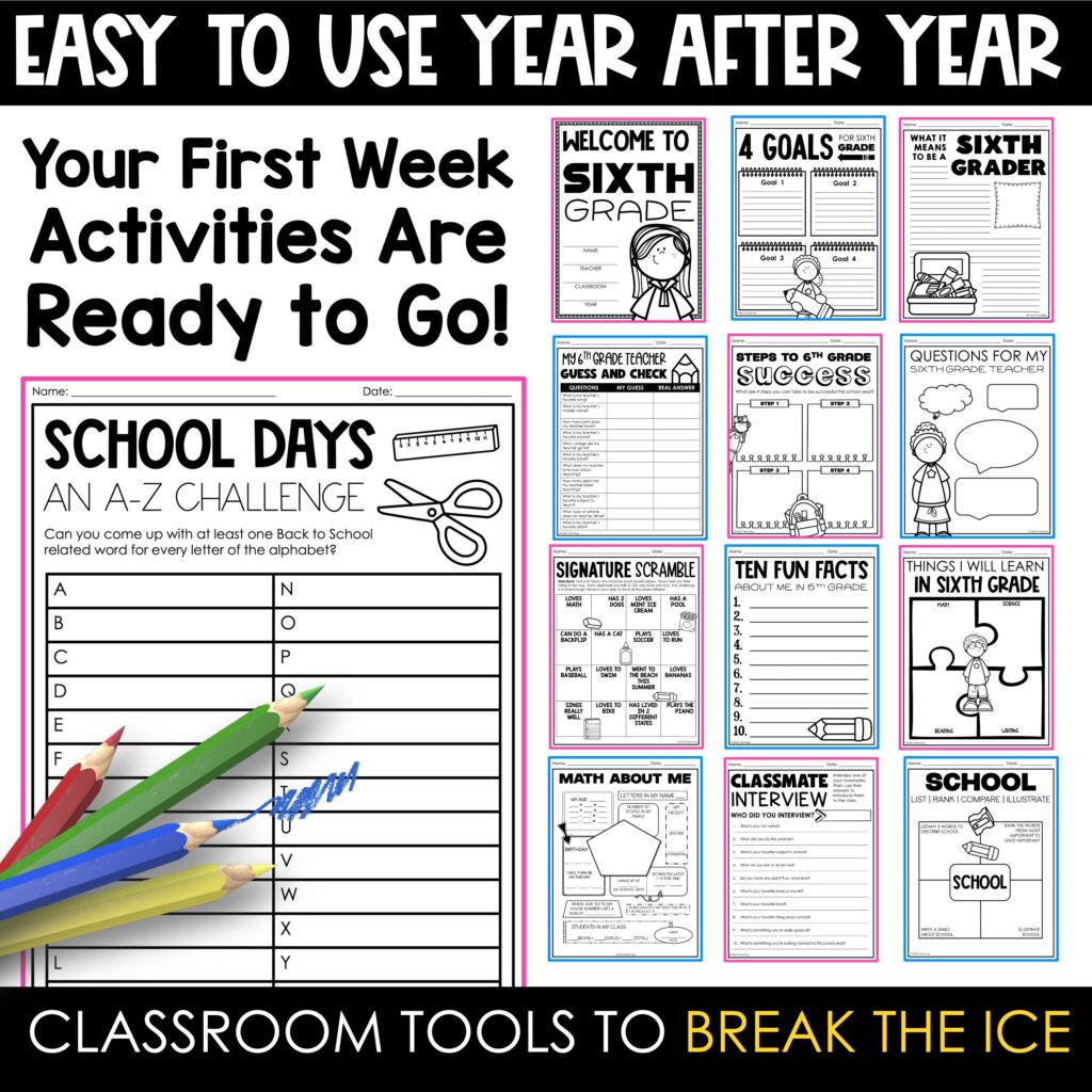 Back to School 6th Grade Packet with Find Someone Who Back to School ...