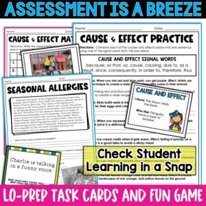 Cause & Effect Text Structure Practice Passages Task Cards Posters ...