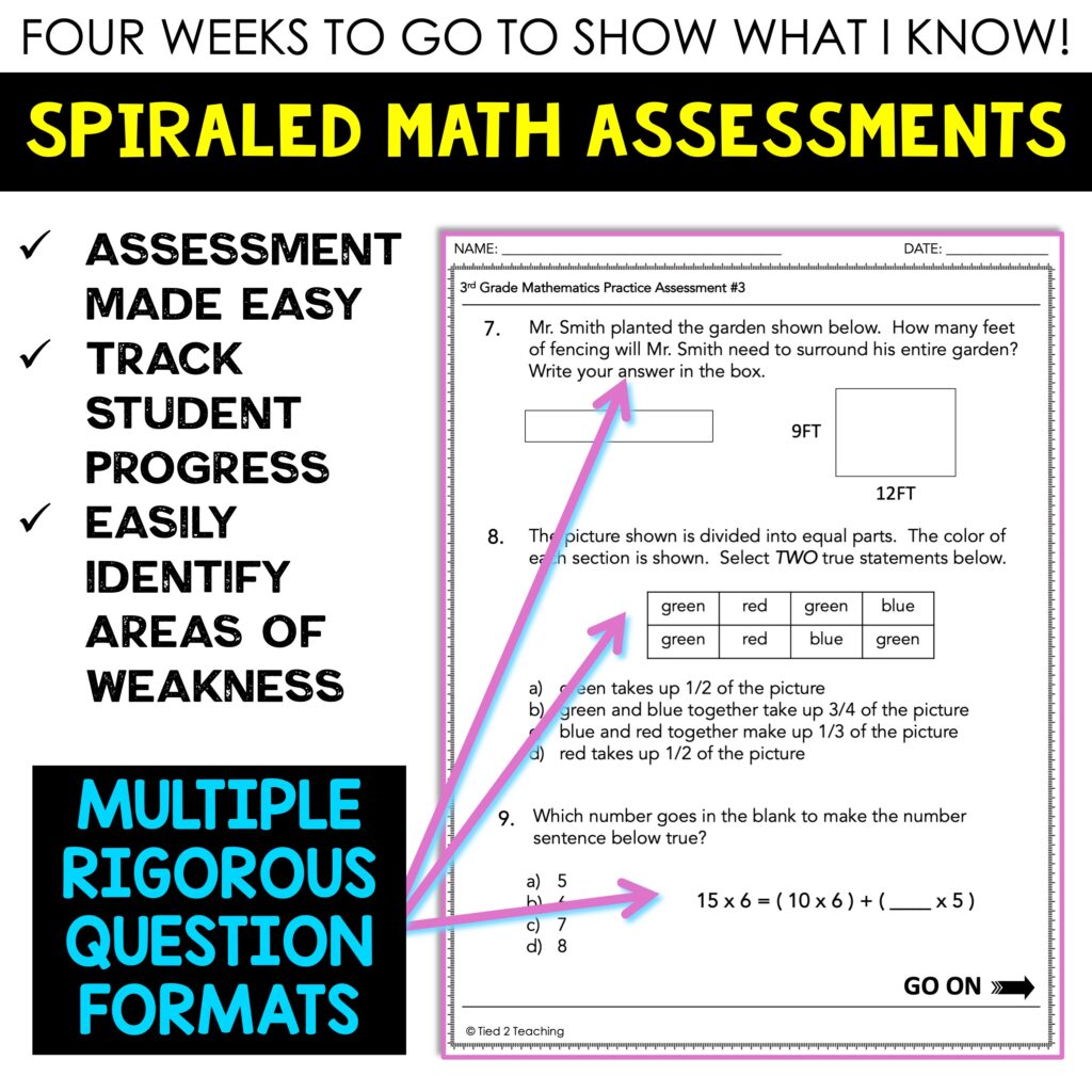 3rd Grade Math Test Prep Bundle Daily Math Practice Spiral Review Warms ...