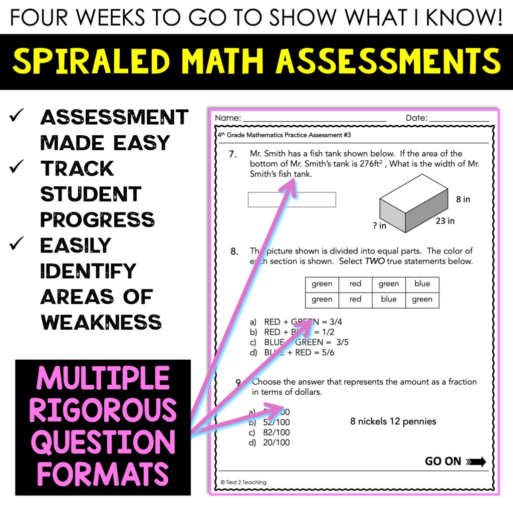 4th Grade Math Test Prep Bundle Daily Math Practice Spiral Review Warms ...