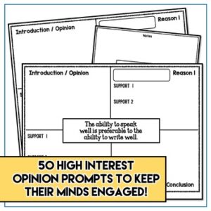 50 MORE Opinion and Argument Writing Prompts with Organizers - Tied 2 ...