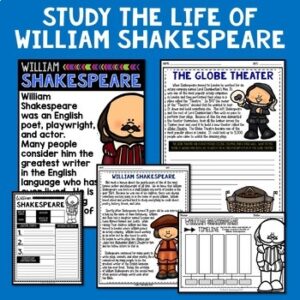 William Shakespeare Biography Worksheets Unit Pack Lesson Passages ...